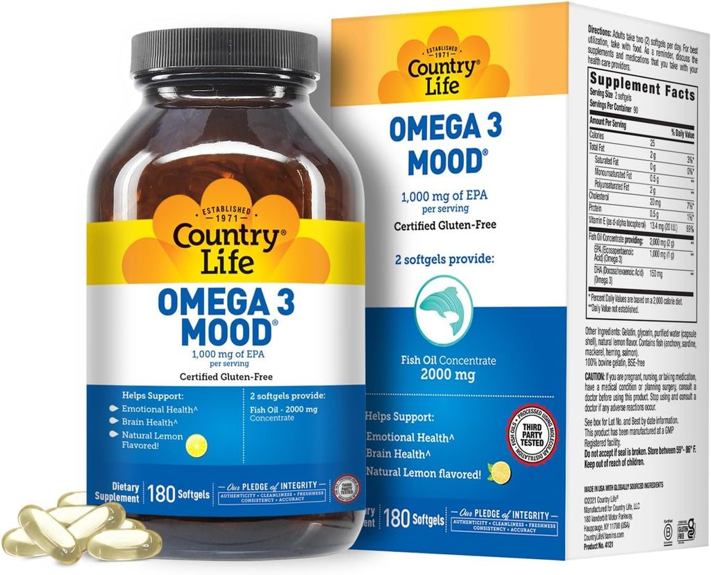 Country Life Omega 3 Mood Fish Oil 2000 mg Softgels – END Nutrition