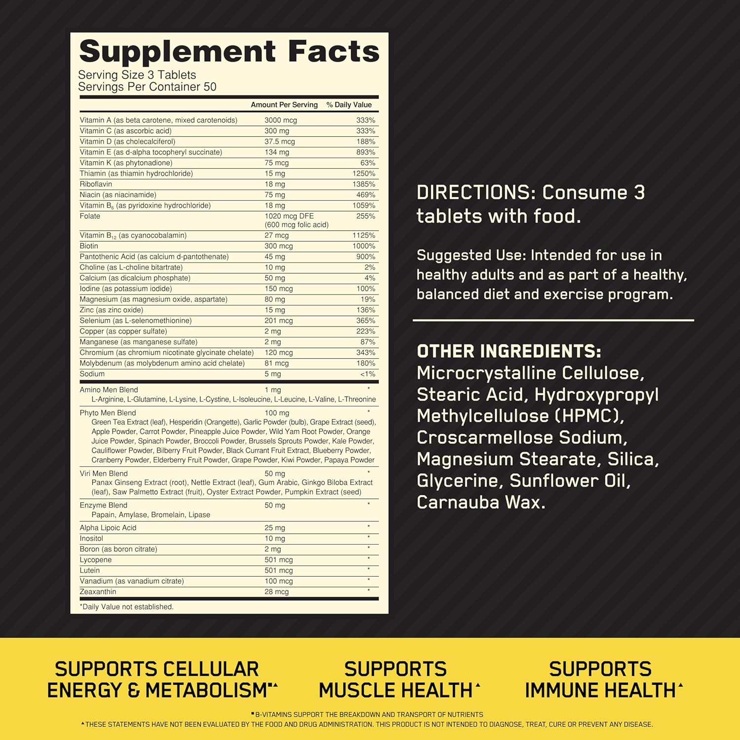 Optimum Nutrition Opti-Men Multivitamin | Complete Men's Daily Vitamin ...